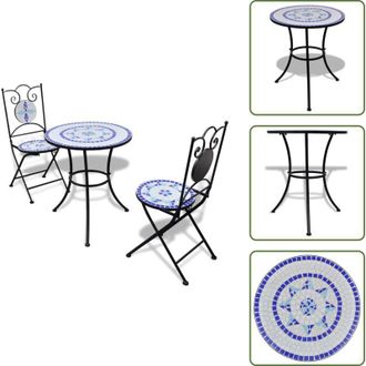 vidaXL 3-tlg. Bistro-Set Keramikfliesen Blau und Wei&szlig; - Gartensitzgarnitur - Bistroset - Outdoorm&ouml;bel - Gartenm&ouml;bel - Esstisch