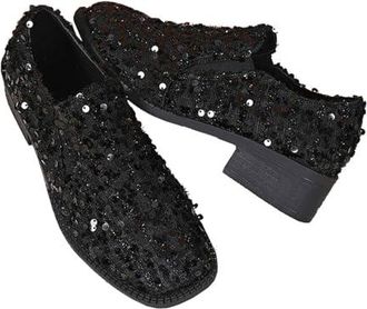 Generic Mocassins d&eacute;contract&eacute;s &agrave; paillettes pour femme - Chaussures &agrave; talons &eacute;pais - Style d&eacute;contract&eacute; - Pour f&ecirc;te, mariage, Noir, 35.5 EU
