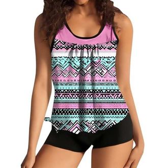 Generic Ensemble tankini imprim&eacute; conservateur pour femme - Maillot de bain fendu &agrave; motif floral avec coussinets de soutien-gorge int&eacute;gr&eacute;s et short boyshort, m
