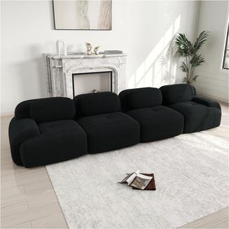 Generic L-f&ouml;rmiges modulares Cordsofa, modulares Ecksofa, Dreisitzer-Sofa, rahmenloses Sofa, ergonomisch, hochelastisch 32D gepolstert, for Wohnzimmer(Negro,4