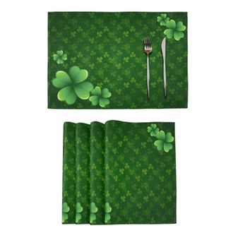 Mnsruu St. Patricks Day Platzdeckchen Set mit 6 irischen St. Patricks Kleeblatt Bl&auml;tter Tischsets Tischsets f&uuml;r Esstisch K&uuml;che Tisch abwaschbar, 12*18inx6, B