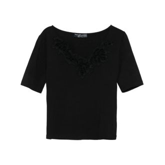 Ermanno Scervino Femme, Tops, Noir, Taille: 36 FR Haut Noir en Dentelle Col en V