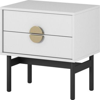 Selsey Stoon - Nachttisch mit 2 Schubalden, Weiß, 55 cm - Selsey