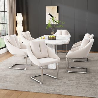 Merax Esszimmerstuhl 4er Set mit Rückenlehne, Moderne Sessel mit Metallgestell, für Wohnzimmer, Schlafzimmer, Samt, Beige