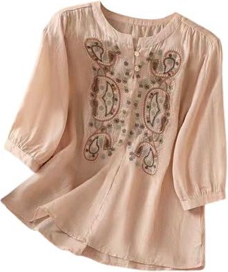 Generic Chemisier brod&eacute; en dentelle boh&egrave;me pour femme - Style boh&egrave;me r&eacute;tro - Tunique florale - Printemps hippie &agrave; volants sur le devant - Pour femme &acirc;g&eacute;e - Co