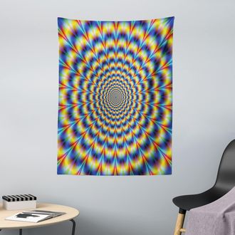 Abakuhaus Fraktal Wandteppich, Psychedelische Hippie Kunst, aus Weiches Mikrofaser Stoff Für das Wohn und Schlafzimmer, 110 x 150 cm, Gelb Blau