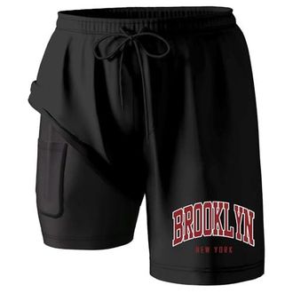 Generic Maillot de bain pour homme avec doublure de compression, couture int&eacute;rieure, short de bain, maillot de bain avec poches, Noir, 5XL