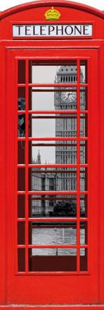 1art1 London Tür-Poster Rote Telefonzelle Mit Big Ben Und Themse, Collage Plakat | Bild 158x53 cm