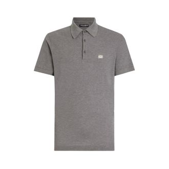 Dolce & Gabbana Graues Polo-Shirt mit Logo-Plakette - - Tops - Herren - Grau - M