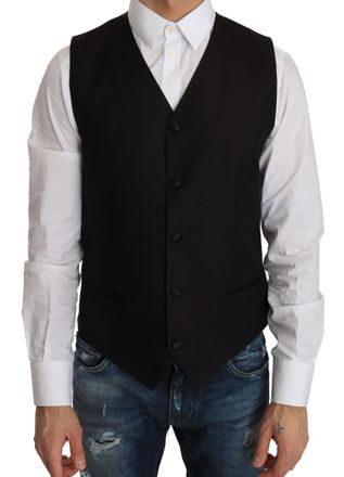 Dolce & Gabbana Mens Black Silk Dress Waistcoat