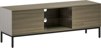 HOMCOM Meuble TV meuble t&eacute;l&eacute; pour t&eacute;l&eacute;viseur jusqu&agrave; 60 pouces avec 2 portes et &eacute;tag&egrave;re en verre r&eacute;glable 140x40x49,5cm gris-Gris