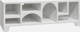 Sweeek Meuble TV Organique Effet Bois Blanc 160cm avec Plusieurs niches 7 Compartiments de Rangement L160cm