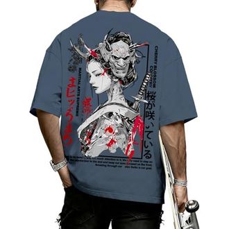 Generic T-shirt graphique japonais pour homme, art graphique Geisha | Chemise surdimensionn&eacute;e &agrave; manches courtes et col rond d&eacute;contract&eacute; - pour le sport, noir 