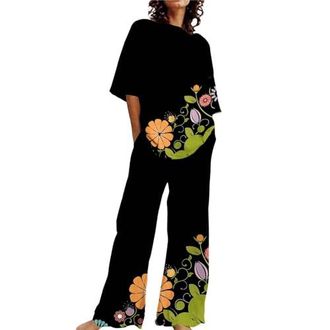 Generic Pyjama avec poches pour femme - Ensemble deux pi&egrave;ces pour femmes - Tenues d&eacute;t&eacute; - T-shirts &agrave; manches courtes et pantalons taille &eacute;lastique pour sortir,