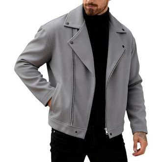Generic Veste &eacute;l&eacute;gante en tweed pour homme - Veste courte en laine avec fermeture &eacute;clair - Manches longues - Manteau en laine - Couleur unie - Veste de transi