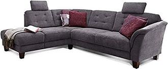 Cavadore Cavadore Ecksofa Trond mit Federkern / Sofa L-Form im Landhausstil mit Ottomanen links und verstellbaren Kopfstützen / 260 x 89 x 214 / Webstoffgrau