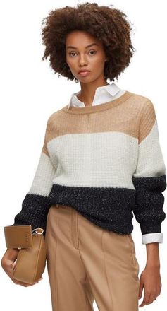HUGO BOSS Pullover Top f&uuml;r Damen, Rundhalsausschnitt (Schwarz/Wei&szlig;/Beige)