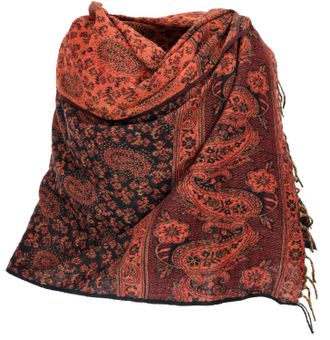 Guru Shop Weicher Pashmina Schal/Stola mit Paisley Muster - Schwarz/orange, Herren/Damen, Synthetisch