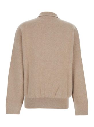 Jacquemus Womens Beige Sweater With Polo Style Collar Wool Top