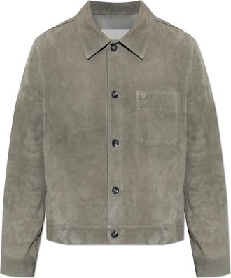 Ami Homme, Vestes, Gris, Taille: S Veste en daim avec logo en relief