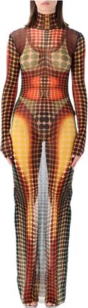 Jean Paul Gaultier Femme, Robes, Multicolore, Taille: 38 FR Mesh Long Dress Vasarely Print