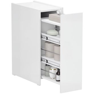 HOMCOM Nischenschrank Toilettenschrank, Badschrank mit Schublade inkl. 4 tiefe F&auml;cher, schmal Beistellschrank mit Rad Badezimmerschrank f&uuml;r Badezimmer, klein