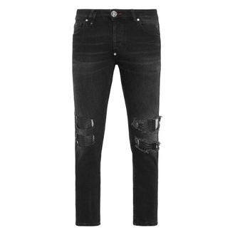 Philipp Plein Denim Hose Skinny Fit mit Python-Eins&auml;tzen - - Jeans - Herren - Schwarzk - W30