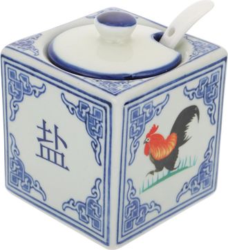 SOLUSTRE Keramik Salzglas Mit Dekorativem Hahnenmuster Robustes K&uuml;chen-gew&uuml;rzgef&auml;&szlig; F&uuml;r Restaurant Und Zuhause Lebensmittelecht Stilvolles Design Zur Salzaufbew