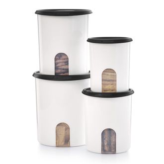 Tupperware One-Touch-Erinnerungsdosen-Set (4 Vorratsdosen f&uuml;r trockene Lebensmittel + 4 Deckel) - Schwarz - luftdicht, sp&uuml;lmaschinenfest und BPA-frei