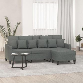 vidaXL 3-Sitzer-Sofa mit Hocker Dunkelgrau 180 cm Stoff Vidaxl