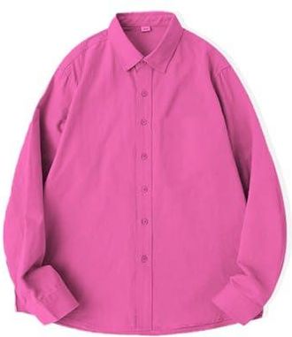 Generic Chemise unie à manches longues pour femme, chemisier en coton, chemise boutonnée pour femme, couleur unie, chemise à manches longues, hauts décontract