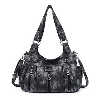 Angel Kiss Angelkiss Grand sac &agrave; main et sac &agrave; main pour femme en simili cuir d&eacute;lav&eacute;, (G-noir/gris), X-Large