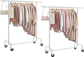 Songmics Portant &agrave; V&ecirc;tements avec Roulettes, Lot de 2, Tringle Extensible pour Charge Lourde, Capacit&eacute; de Charge 130 kg, Porte-manteau pour V&ecirc;tements, en M&eacute;tal