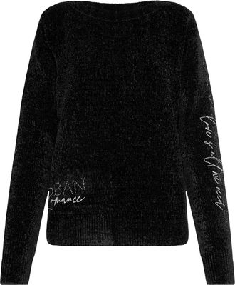 soccx Damen Chenille-Pullover mit Glitzer-Artworks Black, XXL