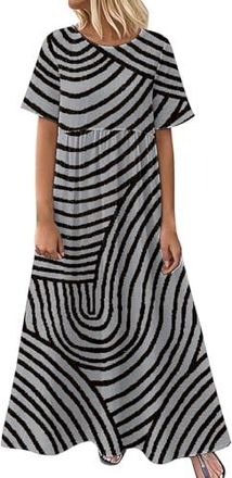 Generic Robe dété pour femme, robe midi grande taille, robe t-shirt, robe trapèze, robe bain-de-soleil, robe dété à manches courtes, robe dété plissée, robe d