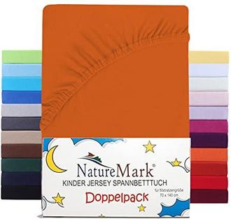NatureMark Lot de 2 draps-housses pour enfant en jersey 100 % coton, pour lit de bébé et lit denfant, 70 x 140 cm, terre cuite