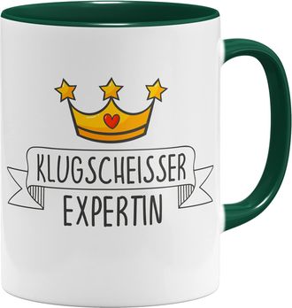 OM3 witzige Klugscheisser Expertin Tasse f&uuml;r alle Besserwisser Statement | Keramik Becher | 11oz 325ml | Beidseitig Bedruckt | Gr&uuml;n