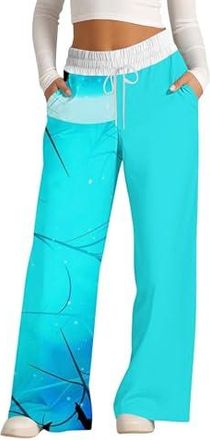 Generic Pantalon d&eacute;contract&eacute; d&eacute;contract&eacute; pour femme - Couleur unie - Taille - Jambe large - Pantalon athl&eacute;tique pour femme, bleu ciel, XXL