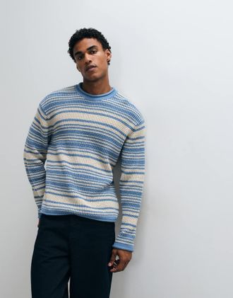 Abercrombie & Fitch Strickpullover mit Stehkragen in blauem Multistreifenmuster