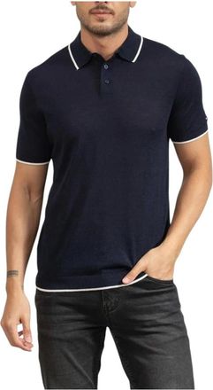 Tommy Hilfiger Homme, Tops, Bleu, Taille: XS Polo Tricot en Lin Tencel