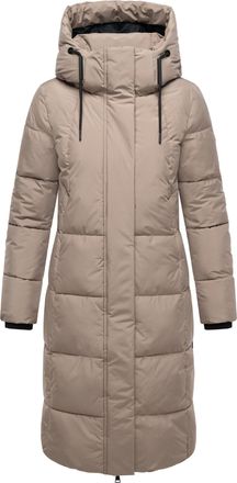Marikoo Damen Langer Wintermantel warmer Steppmantel mit abnehmbarer Kapuze und magnetischen Details Chumanii XVI Taupe Grey Gr. XXL
