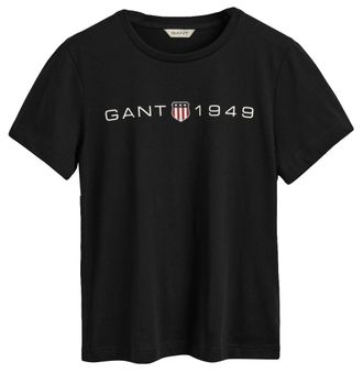 GANT Damen REG Printed Graphic T-Shirt, Schwarz,XS
