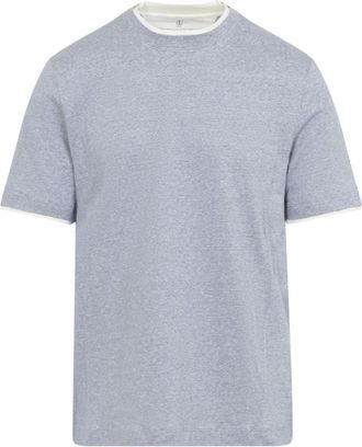 Brunello Cucinelli Homme, Tops, Bleu, Taille: XL T-shirt &agrave; col rond