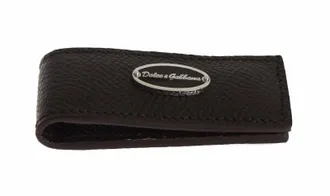 Dolce & Gabbana Brown Leather Magnet Mens Money Bar Clasp Cash Clip Accessory