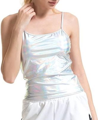 Generic Débardeur dété pour femme - En cuir synthétique à paillettes - Col en U - Sans manches - Solide - Camisole, b, XL