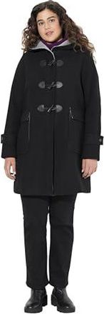 Ulla Popken Femme Grandes Tailles Duffle-Coat en Laine m&eacute;lang&eacute;e, Silhouette en A avec Capuche et Boutons Brandebourg Noir 46+ 820266100-46+