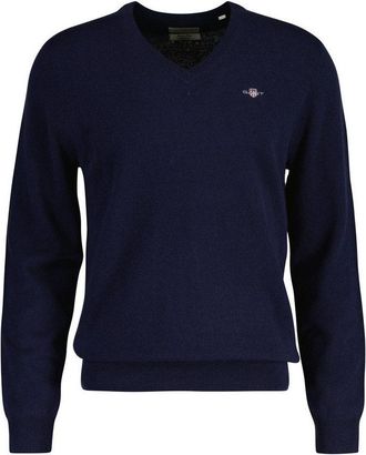 GANT V-Ausschnitt-Pullover EXTRAFINE LAMBSWOOL V-NECK mit Logostickerei