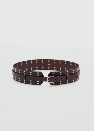 Mango Ceinture en cuir &agrave; clous chocolat - Femme - S - MANGO