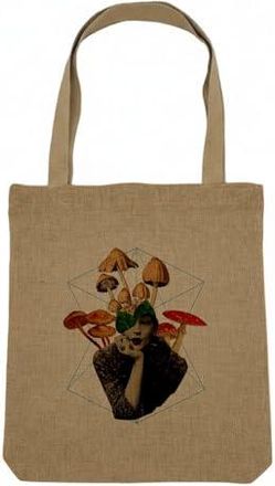 Fabulous Sac Shopping Tote Bag Aspect Lin - Femme Champignon 1920 Vintage Collage Art Surr&eacute;alisme - Sac de Courses Toile Epaisse 360g Beige Naturel Cabas Port&eacute;