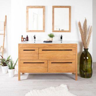Wanda Collection Meuble salle de bain en teck massif et céramique Sira 140 cm